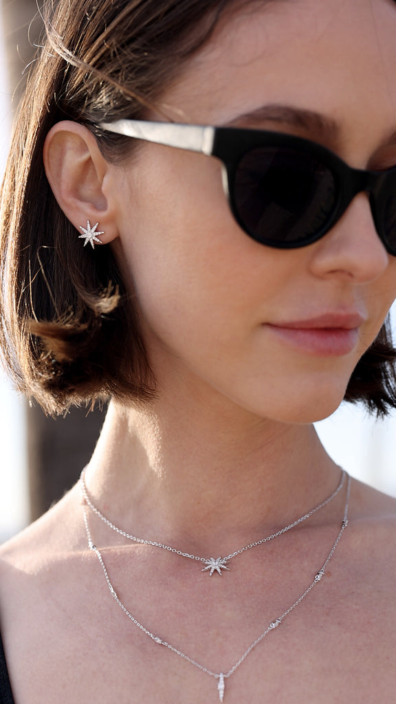 Vega Sterling Silver White Stud Earrings by CARAT* LONDON – CARAT* London UK